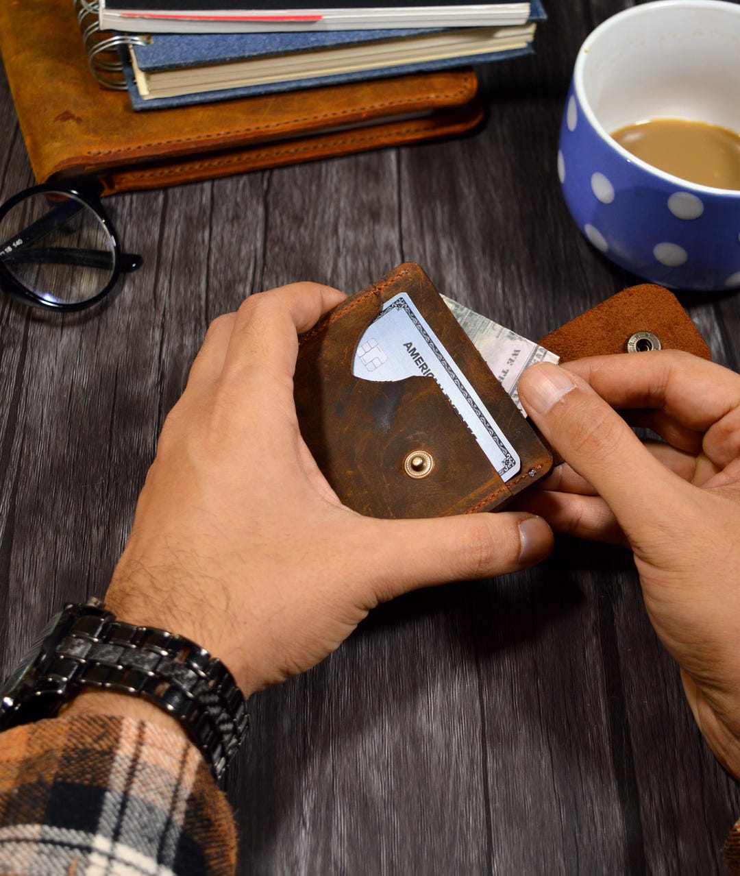Personalized Leather Minimalist Card Holder for Men, Engraved Leather ...