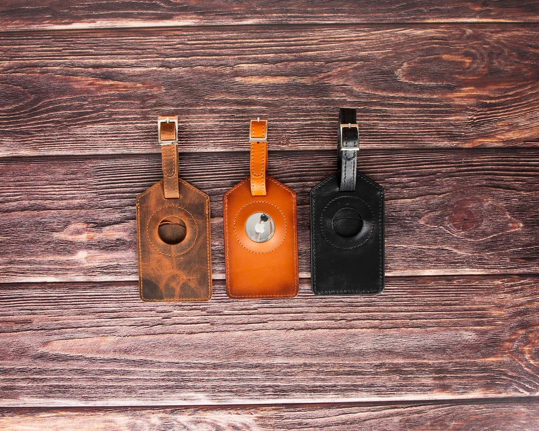 Custom Leather Luggage Tag, Personalized Leather Travel Luggage Tag With AirTag Pocket, Monogram ...