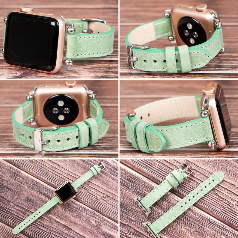 Pink Leather Apple Watch Band Women Personalized Chic Beaded Iwatch ...