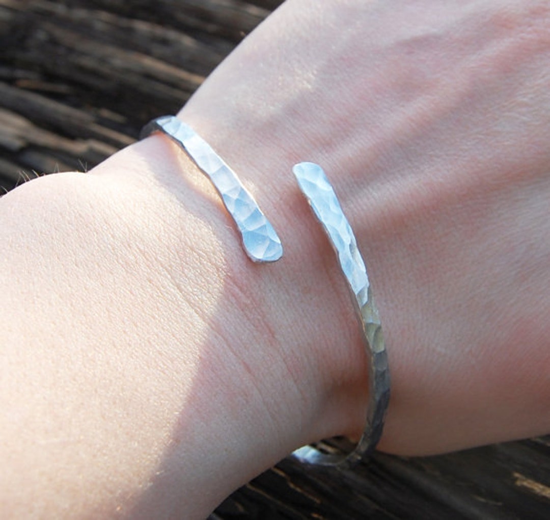 Silver. Aluminum. Simple. Hammered. Open. Wrap. Bangle. - Etsy