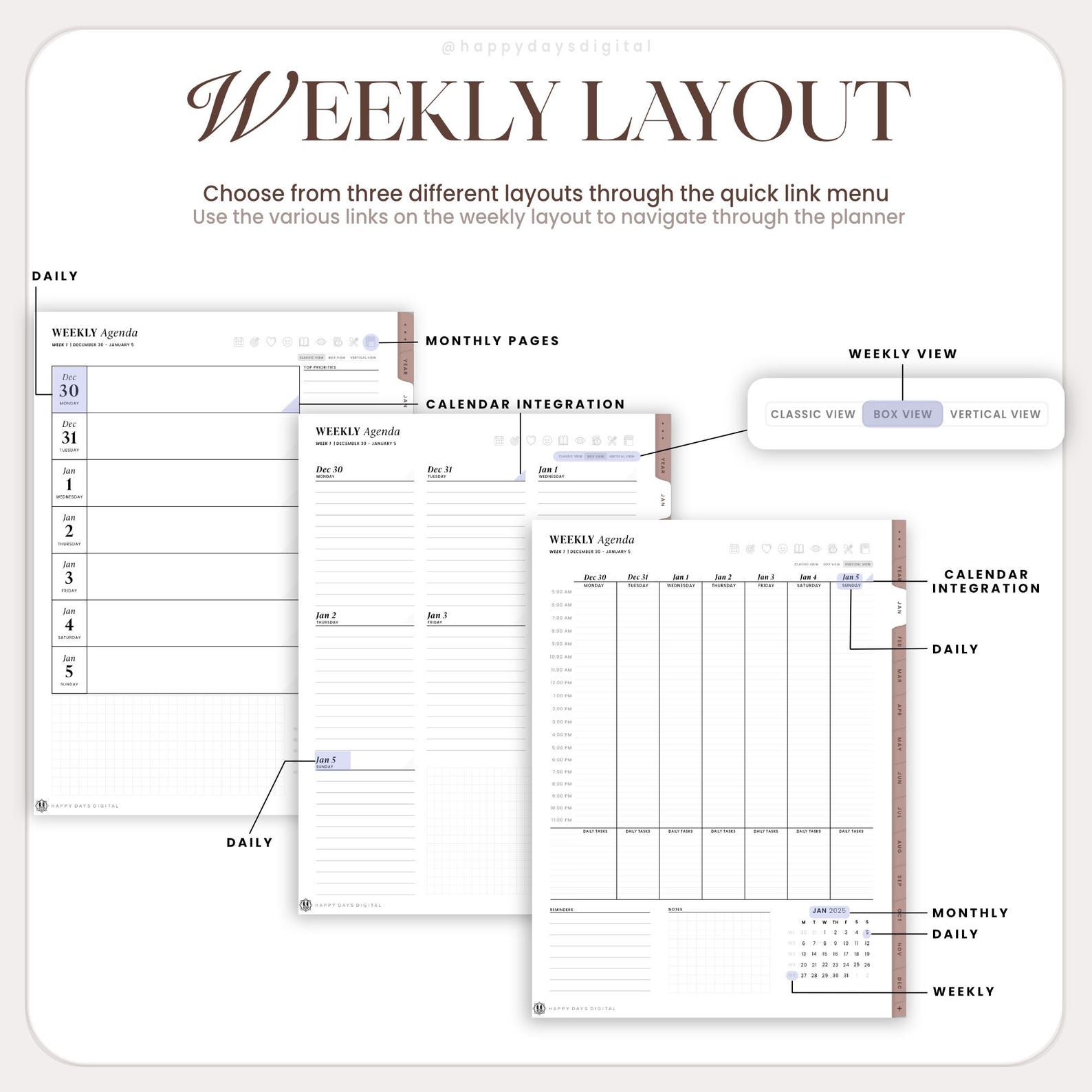 2025 Vertical Digital Planner Dated Minimalist iPad Digital Planner ...