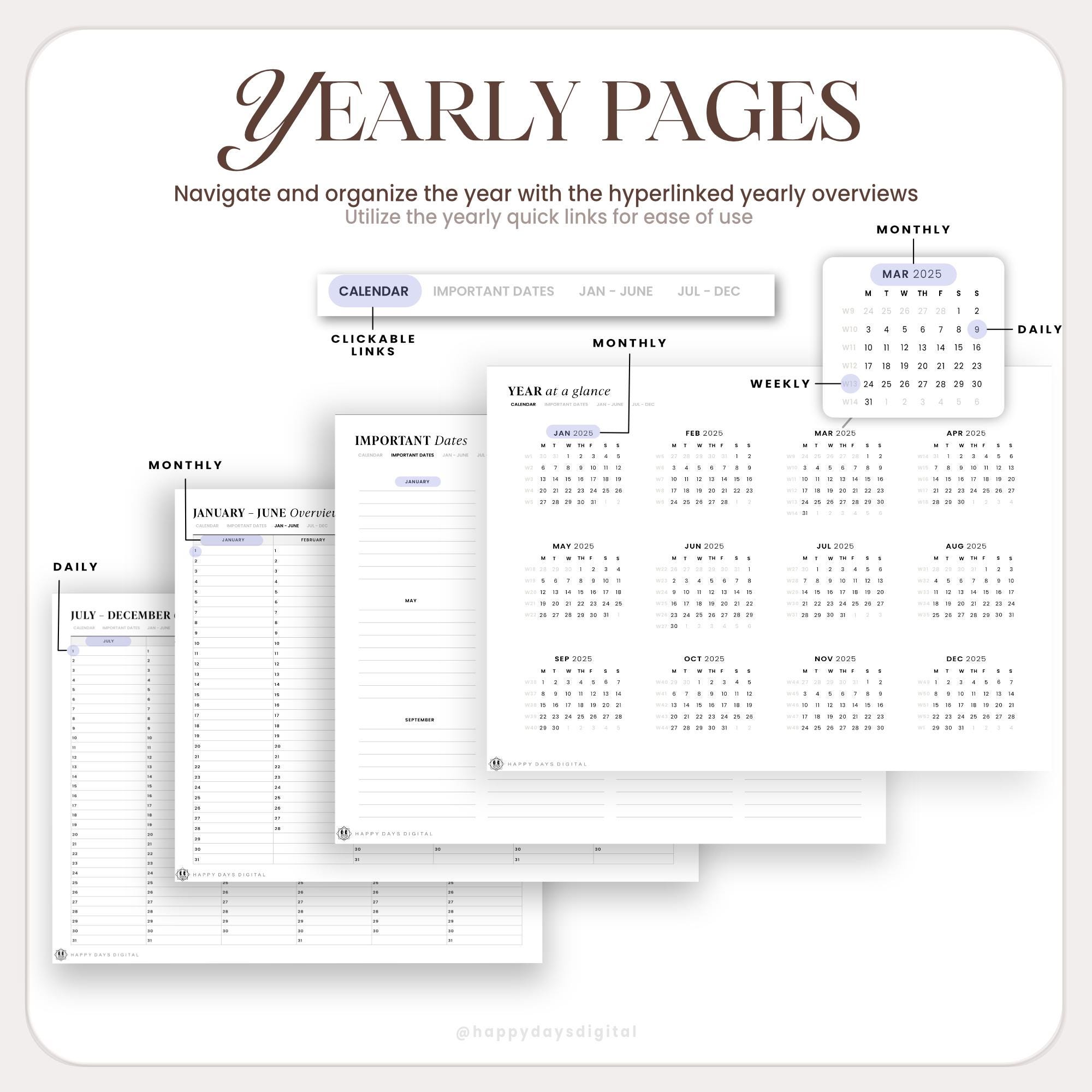 2025 Horizontal Digital Planner Dated Minimalist iPad Digital Planner ...