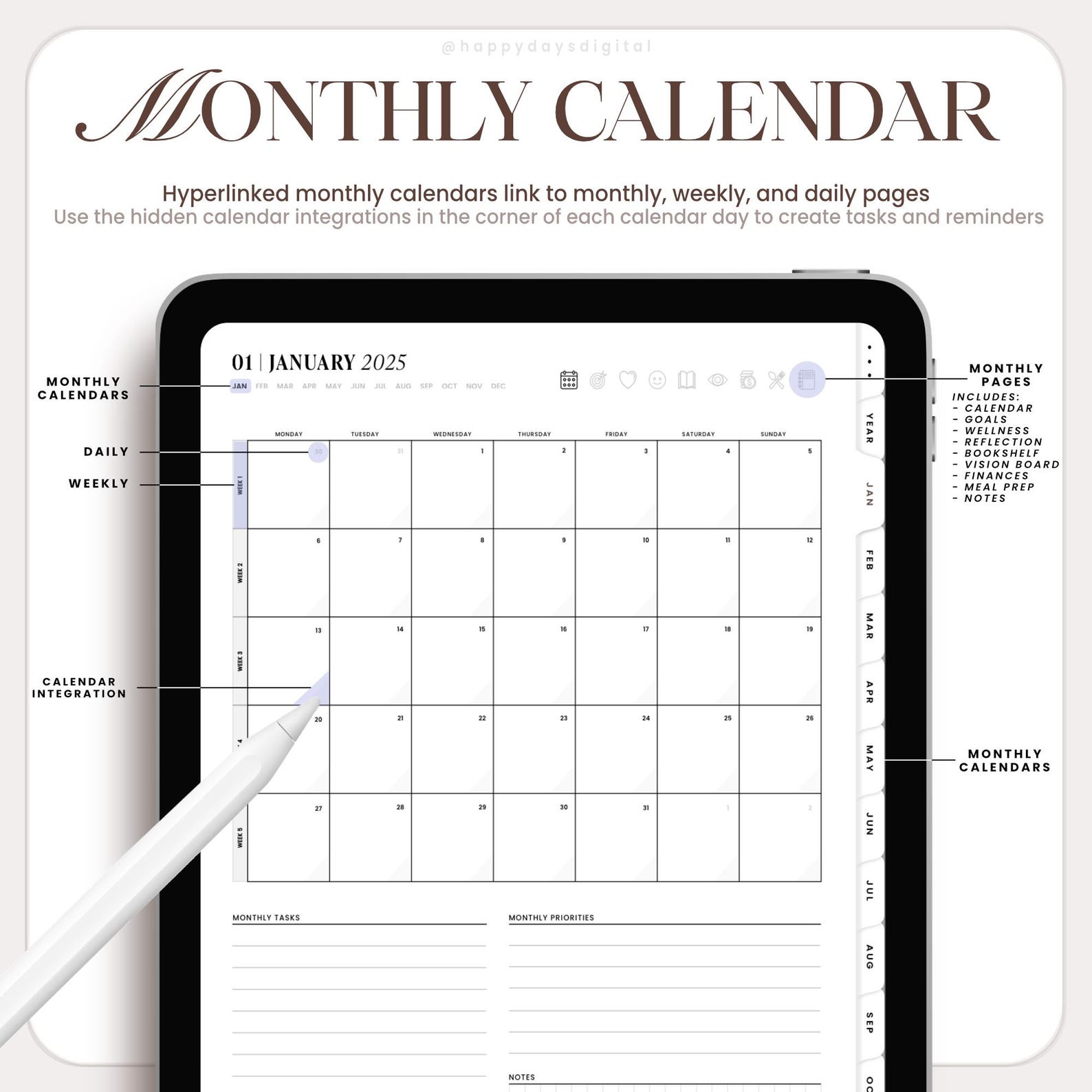 2025 Vertical Digital Planner Dated Minimalist iPad Digital Planner ...