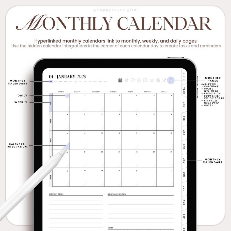 2025 Vertical Digital Planner Dated Minimalist iPad Digital Planner ...