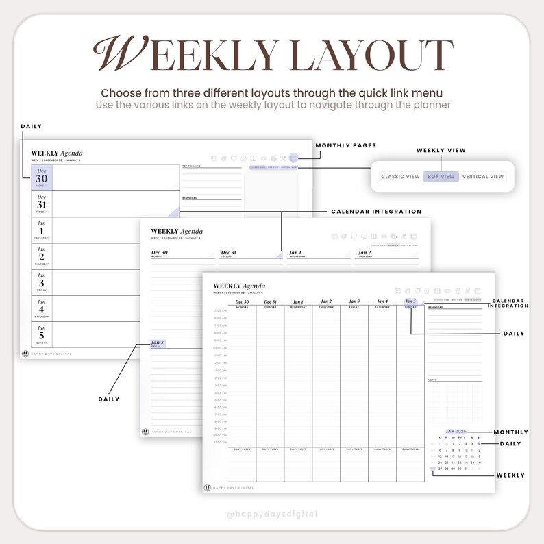 2025 Horizontal Digital Planner Dated Minimalist iPad Digital Planner ...