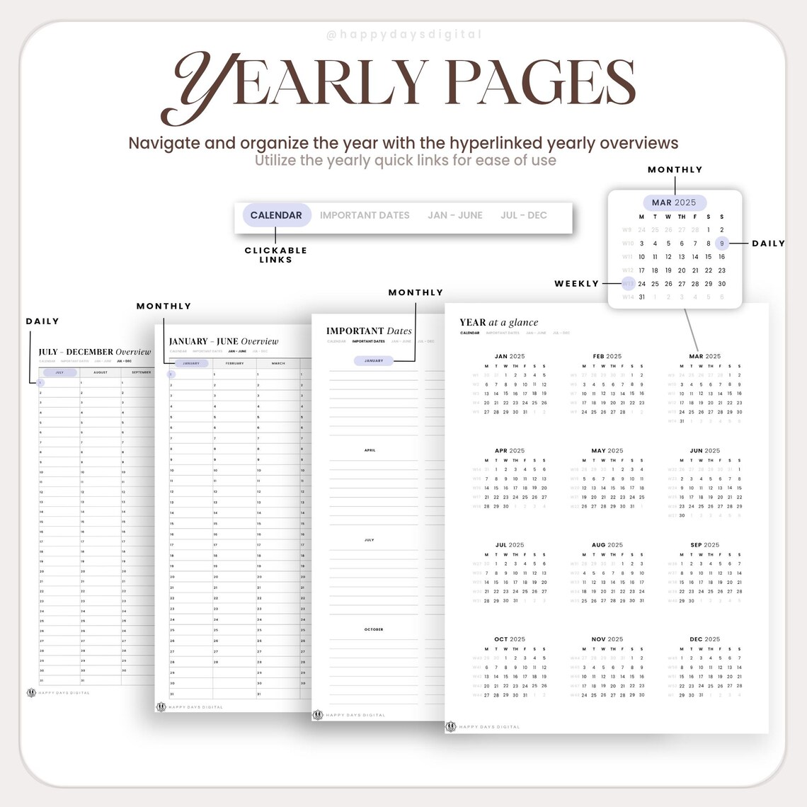 2025 Vertical Digital Planner Dated Minimalist iPad Digital Planner ...