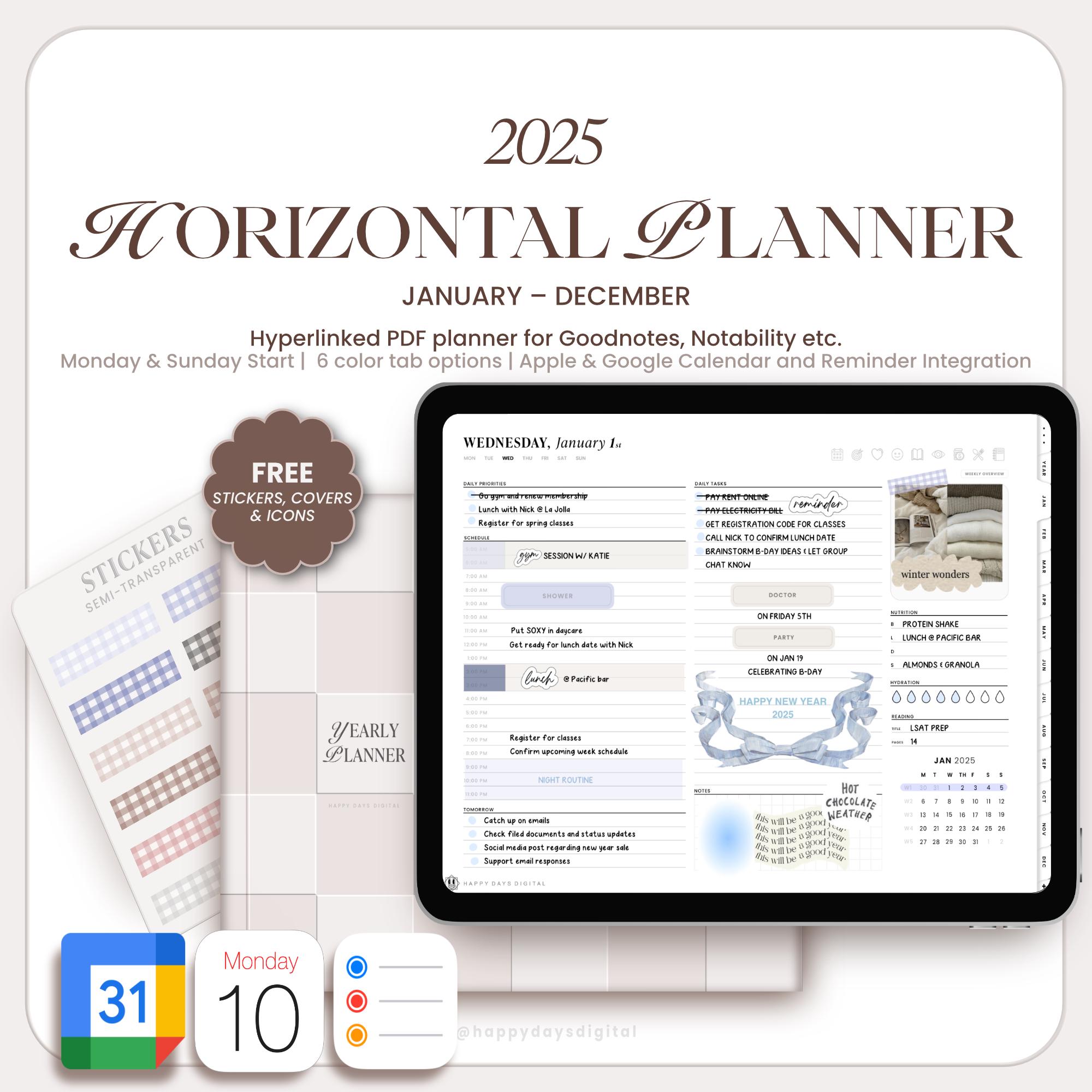 2025 Horizontal Digital Planner Dated Minimalist iPad Digital Planner ...