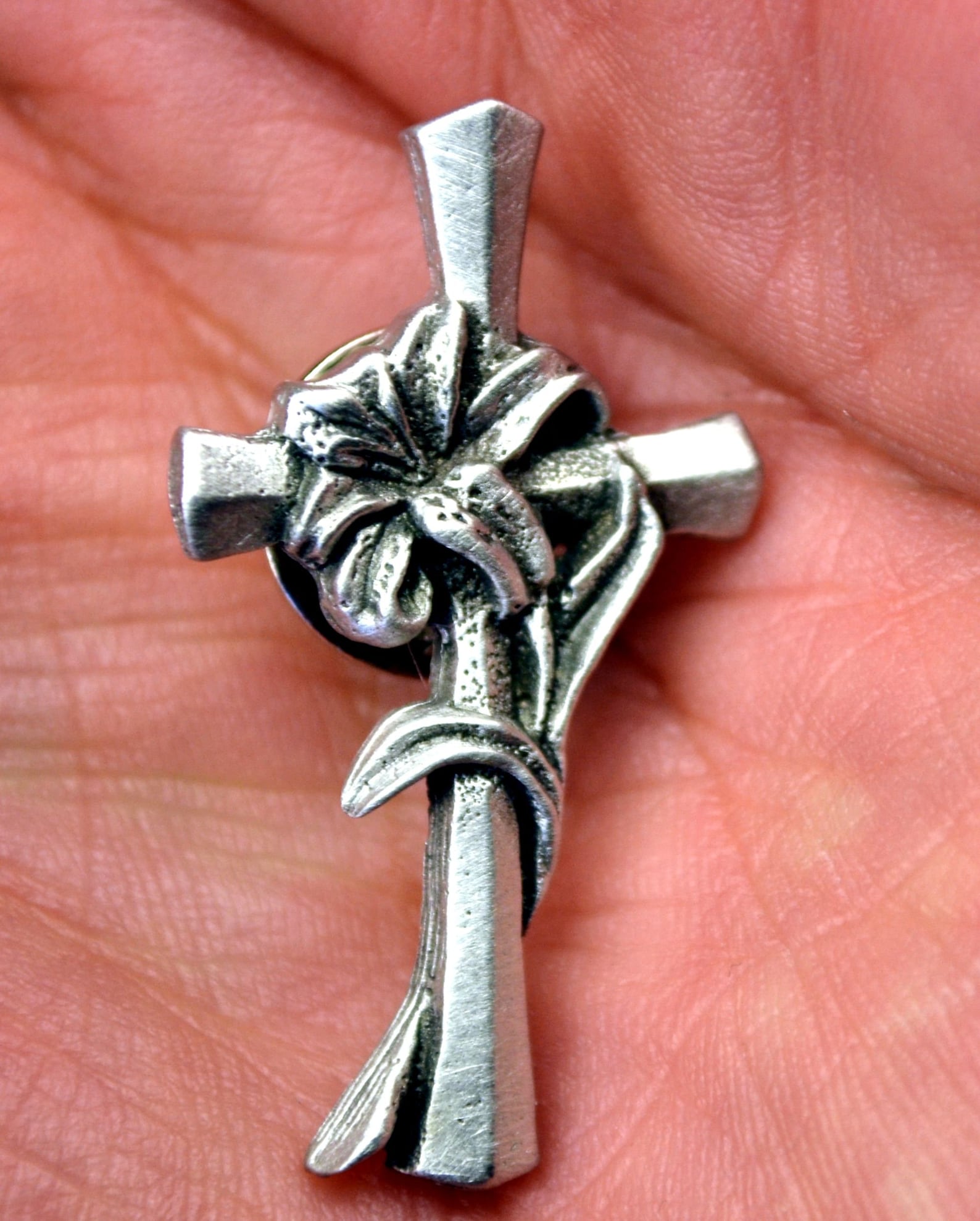 Easter Lily Cross Pin Easter Brooch Handcrafted Cross - Etsy