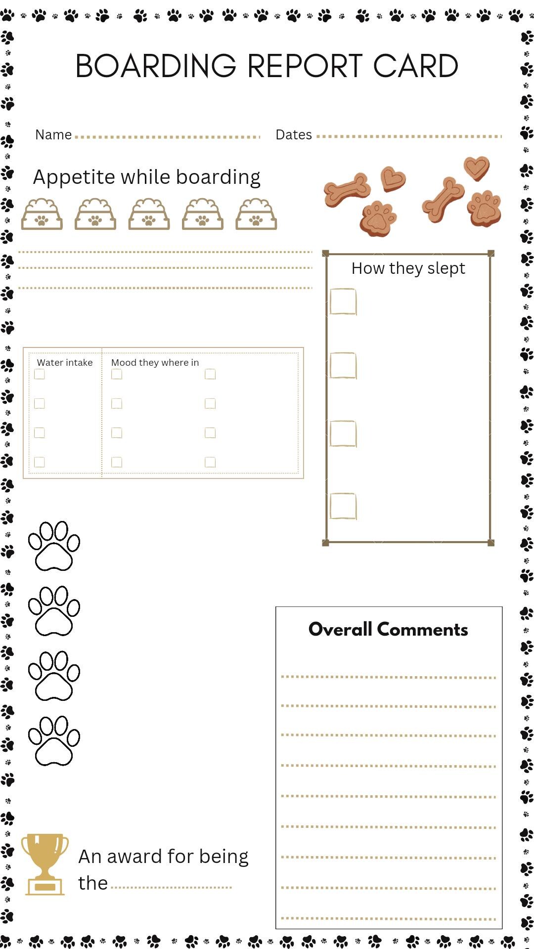 Boarding Report Card Outline - Etsy