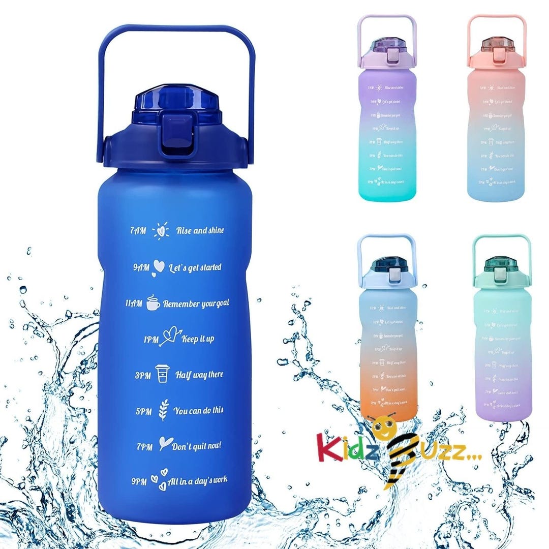 Water Bottle 2L Time Marking With Straw 100% Leakproof, BPA Free Sports ...