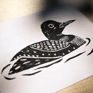 Loon Linocut Print, Block Print Bird in Nature, Handmade Ink Art ...