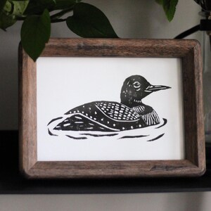 Loon Linocut Print, Block Print Bird in Nature, Handmade Ink Art ...