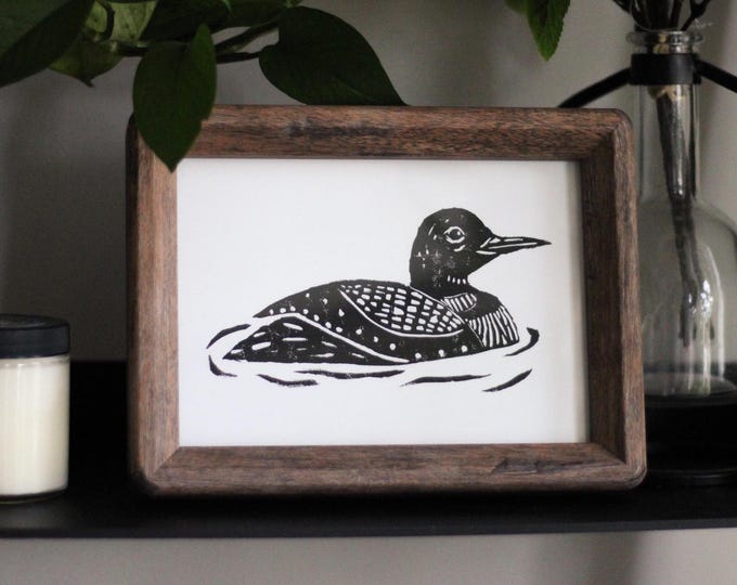 Loon Linocut Print, Block Print Bird in Nature, Handmade Ink Art ...