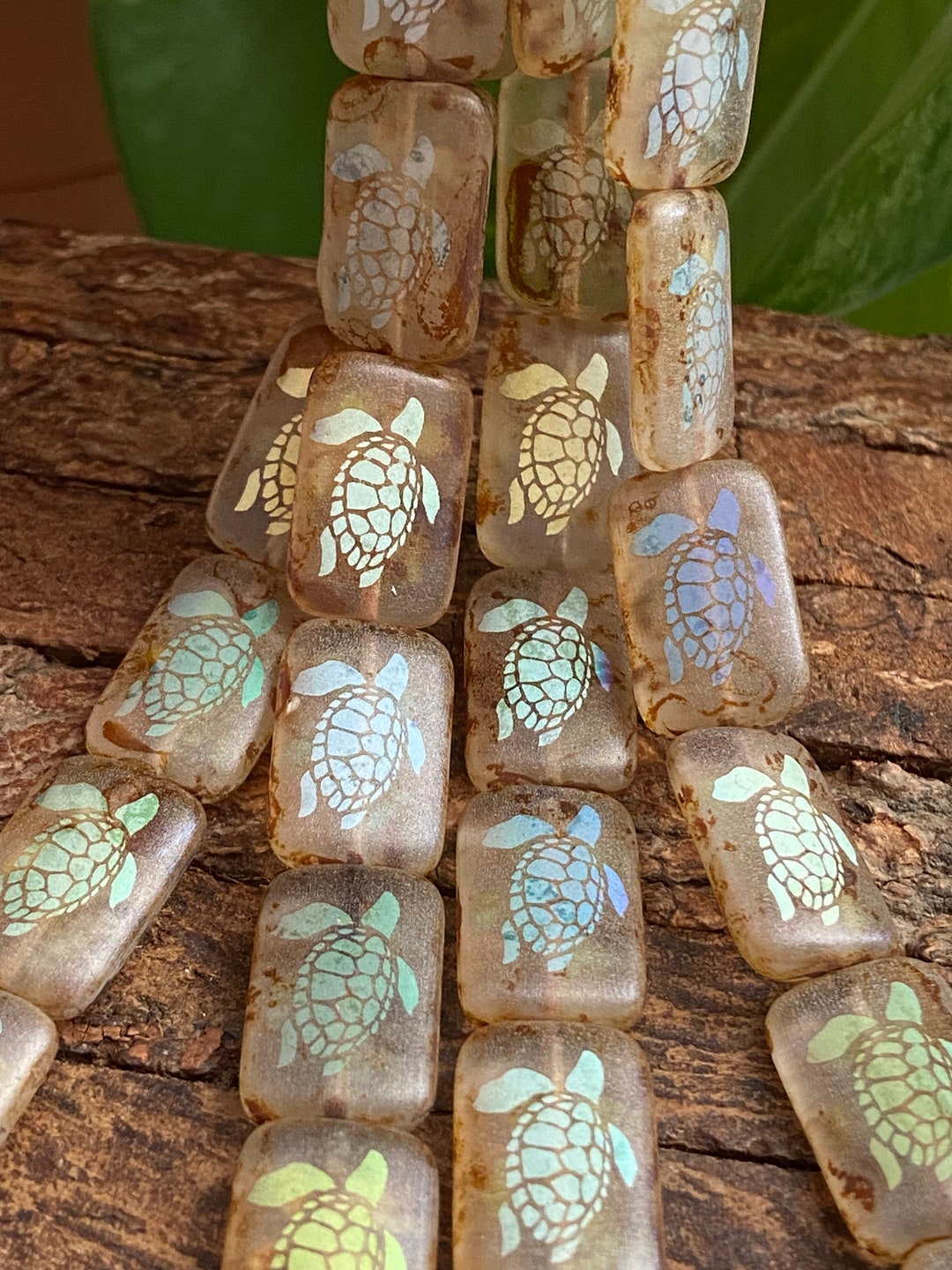 Turtle Glass Beads - Turtle Beads - Czech Glass Beads - Laser Etched ...