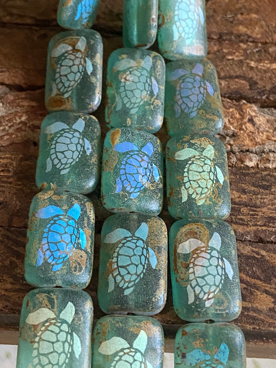 Turtle Glass Beads Turtle Beads Czech Glass Beads Laser Etched Beads ...