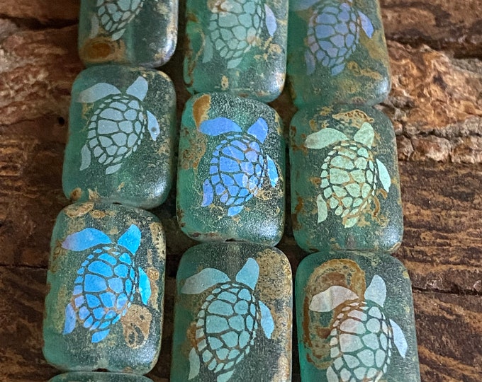Turtle Glass Beads - Turtle Beads - Czech Glass Beads - Laser Etched ...