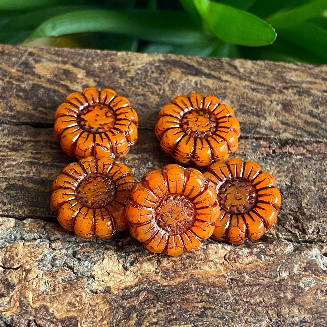 Sunflower Beads Flower Beads Glass Flower Beads Czech Glass Flower ...