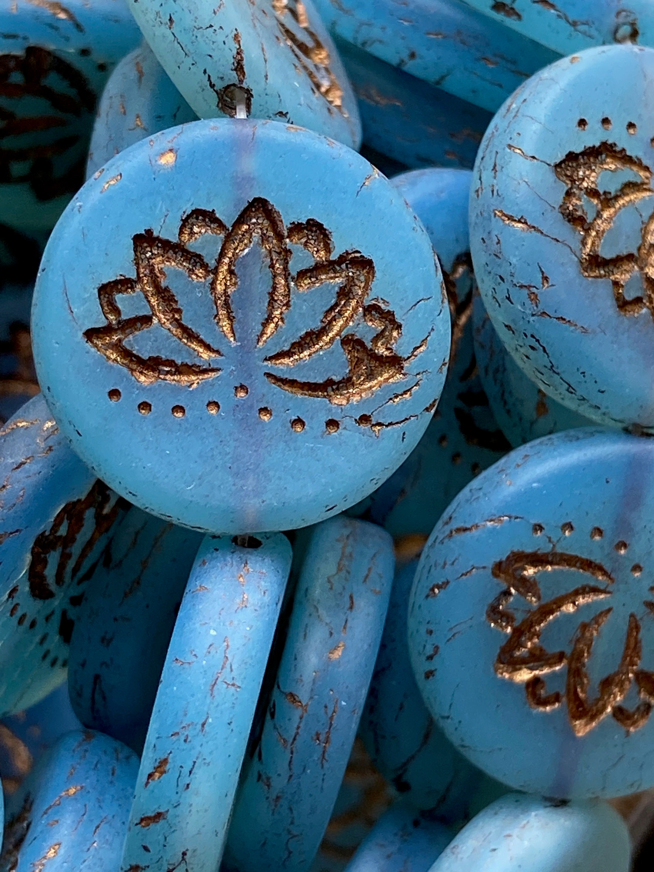 Lotus beads Czech glass beads Coin beads Lotus flower | Etsy