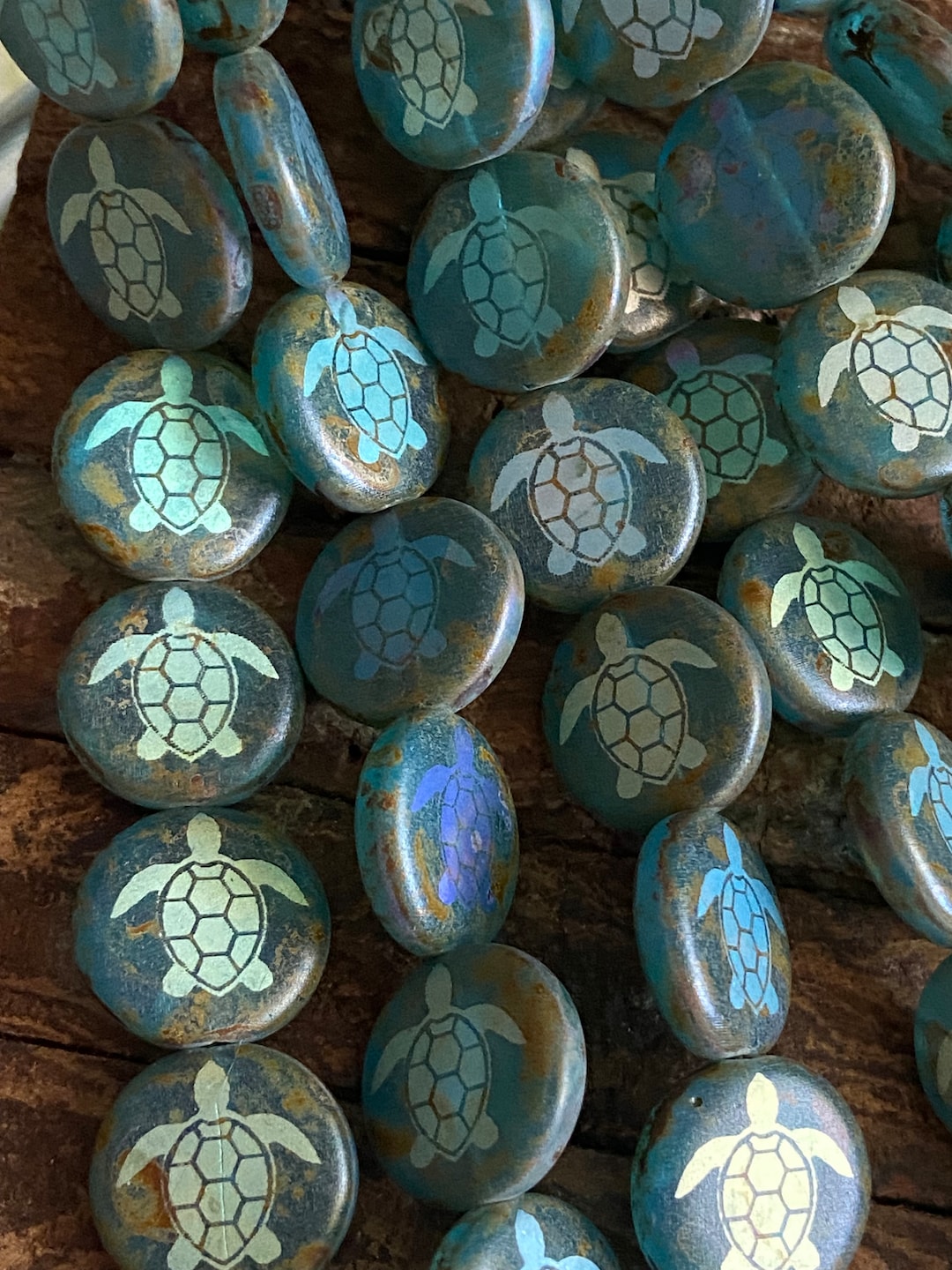 Turtle Glass Beads - Turtle Beads - Czech Glass Beads - Laser Etched ...