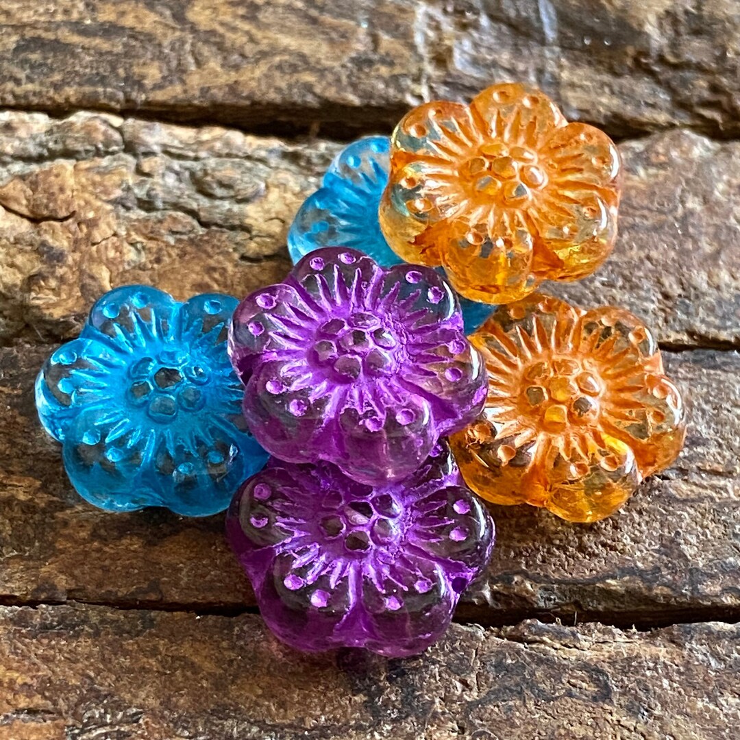 Flower Beads Glass Flower Beads Czech Glass Flower Beads Czech Flower