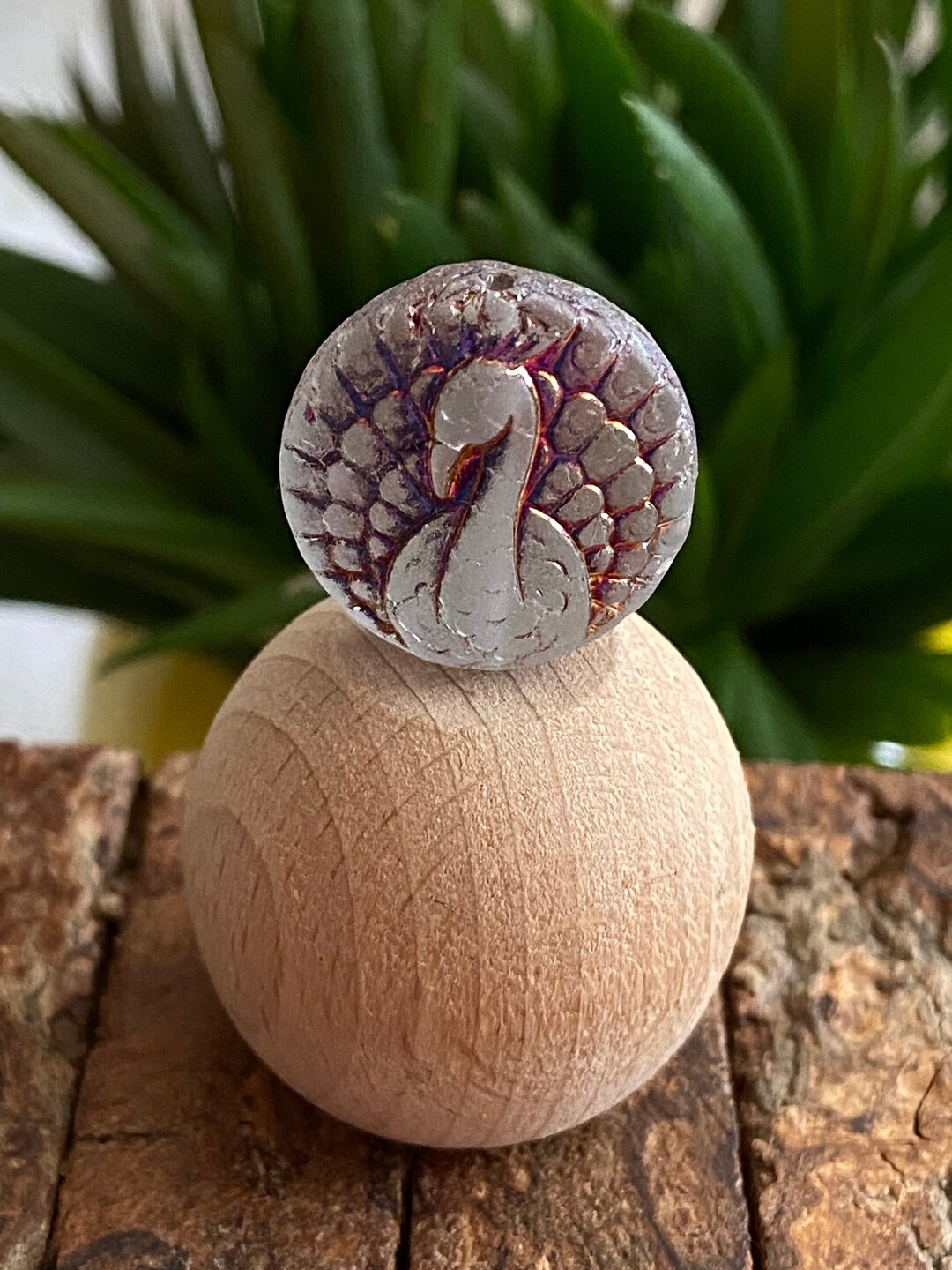 Czech Glass Beads Peacock Beads Focal Beads Bird Bead Coin Beads 18mm 2 ...