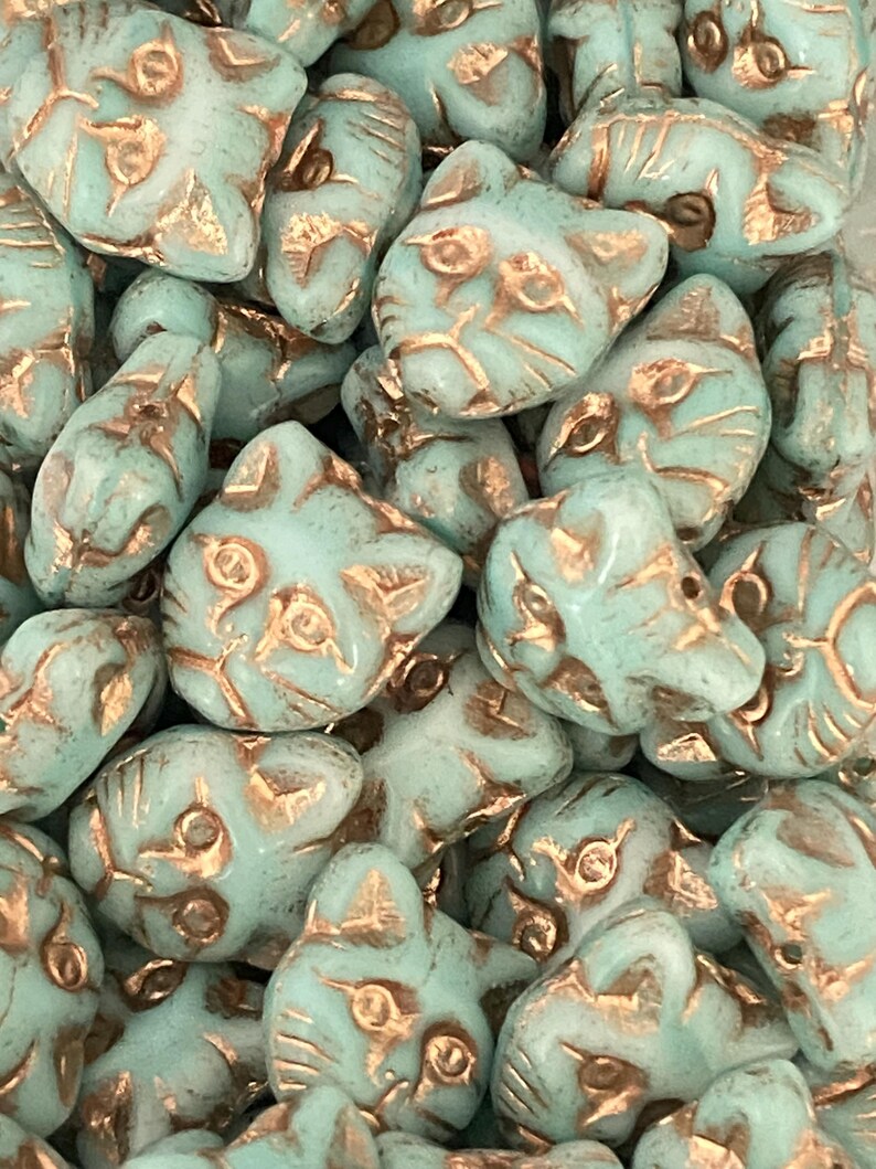 Cat Beads - Animal Beads - Feline Beads - Czech Glass Beads - 13mm - 10 ...