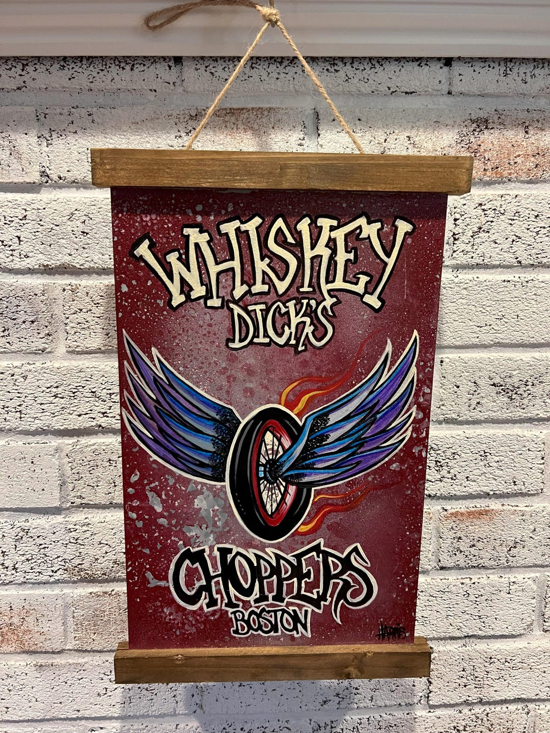 Whiskey Dicks Choppers Boston Wall Art – Hand Painted Metal Motorcycle ...