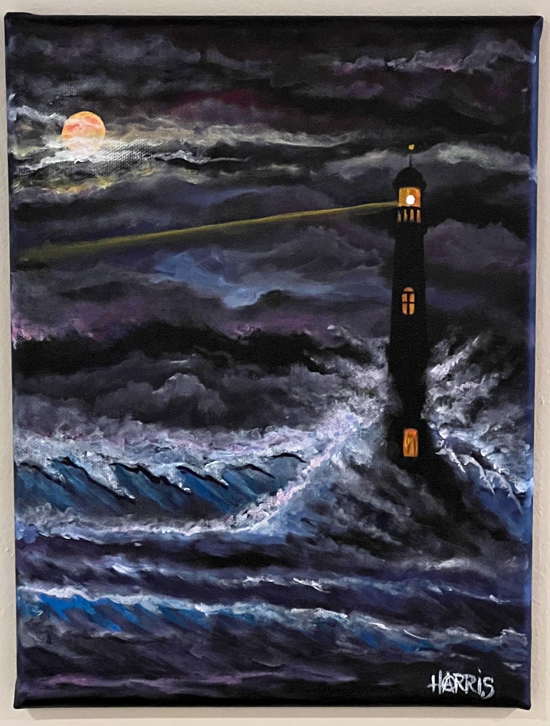 Night Watchman 9x12 Lighthouse Painting – Hand Painted Acrylic Seascape ...