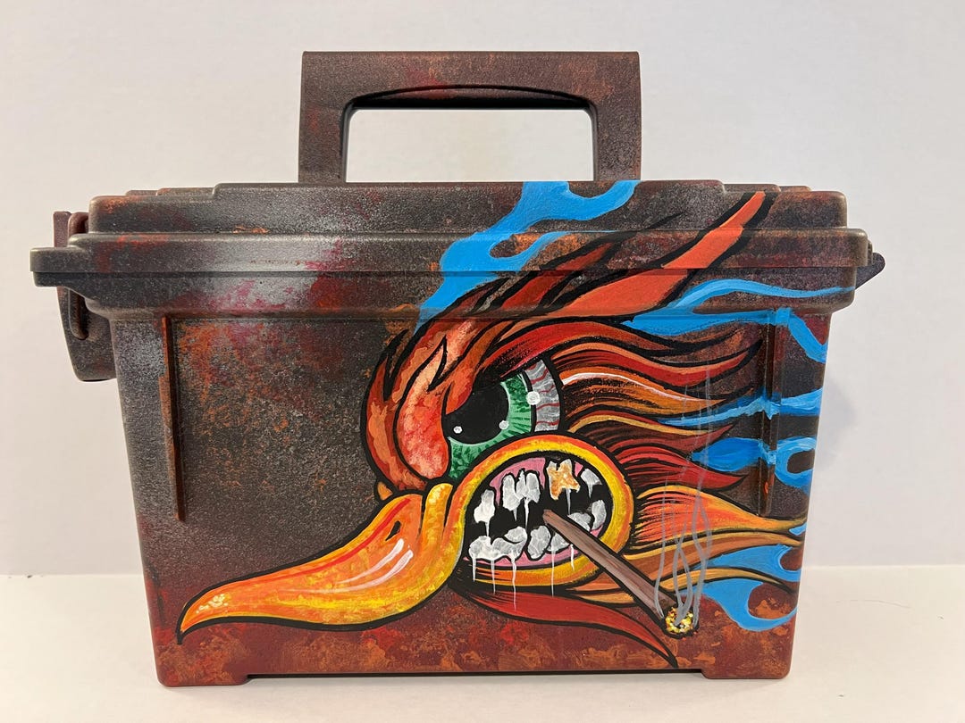Rusted Magic Ammo Box – Hand Painted Rat Rod Art Field Box With Skull ...