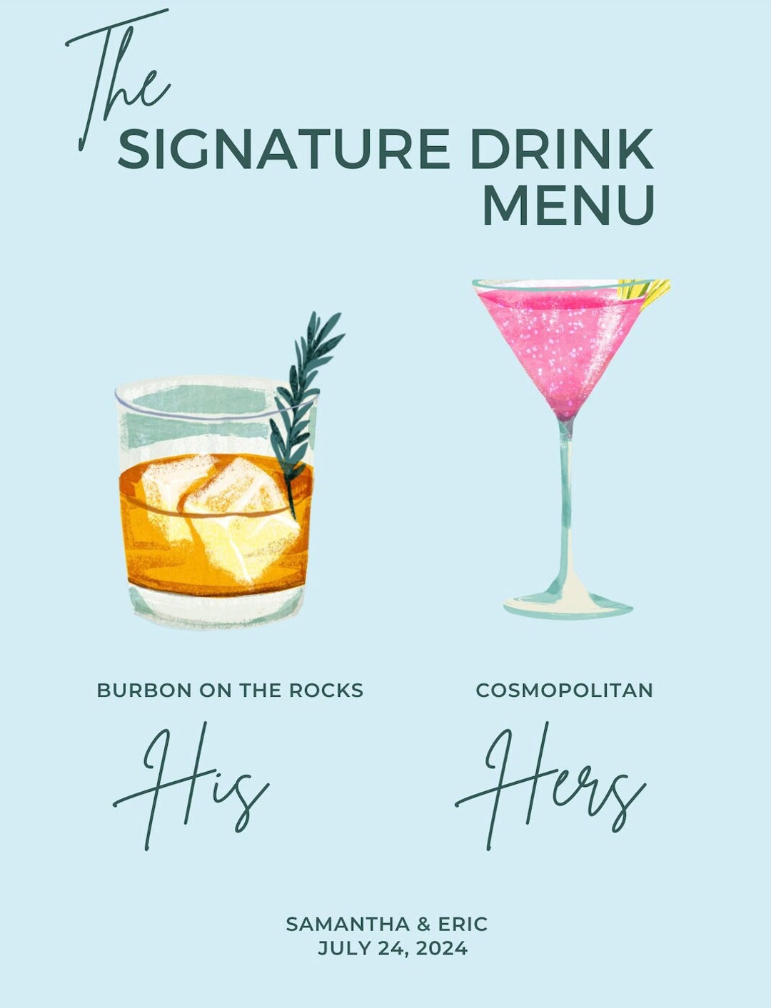 Signature Drink Menu - Bourbon + Cosmopolitan - Etsy