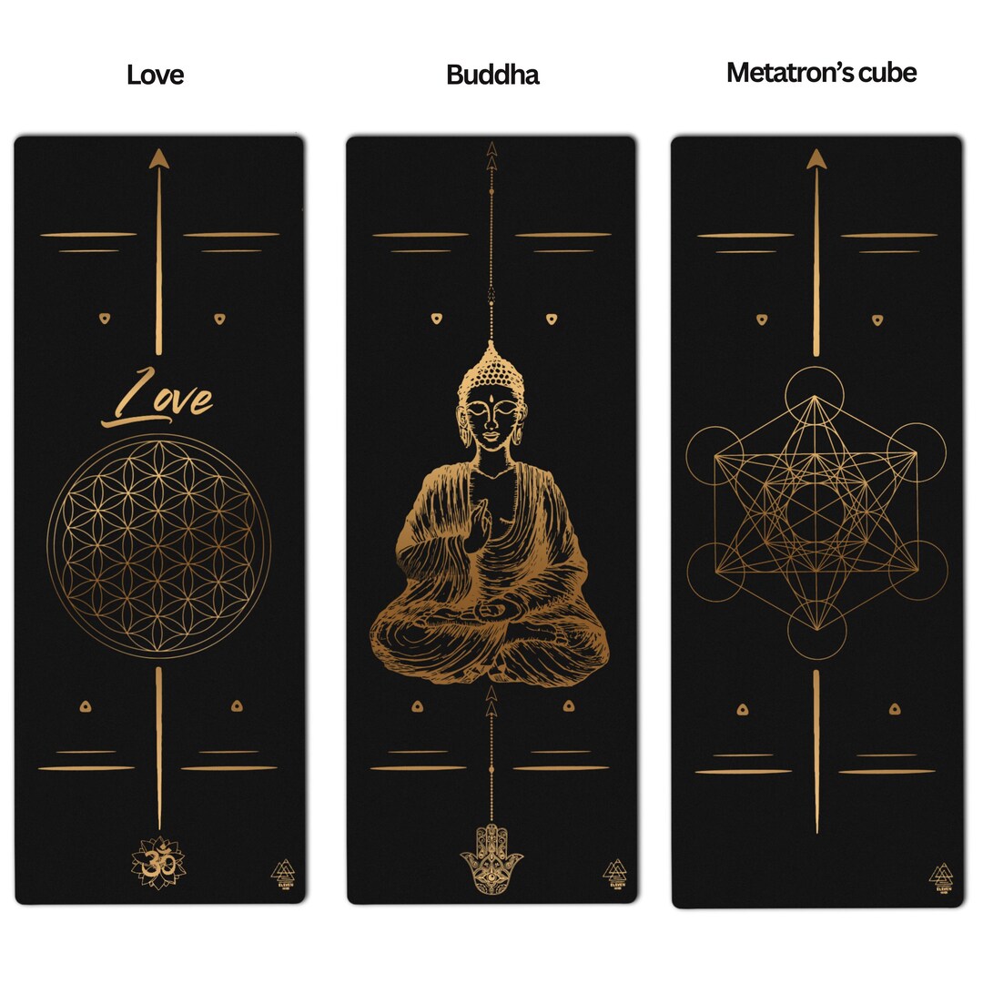 Premium Yoga Mat Black Gold Sacred Geometry Nonslip Rubber Alignment ...