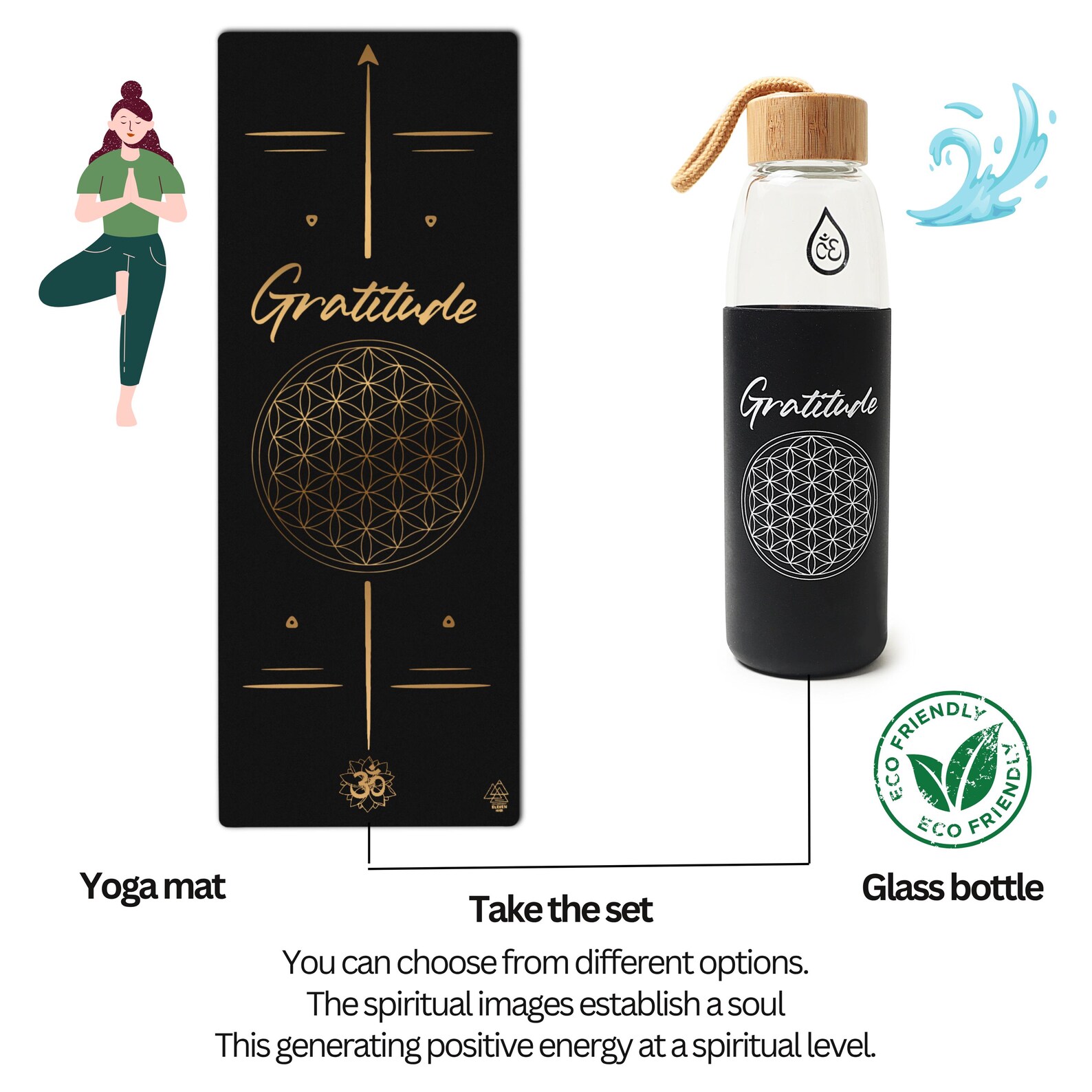 Sacred Geometry Yoga Mat Black Gold Flower of Life Ganesha Buddha ...