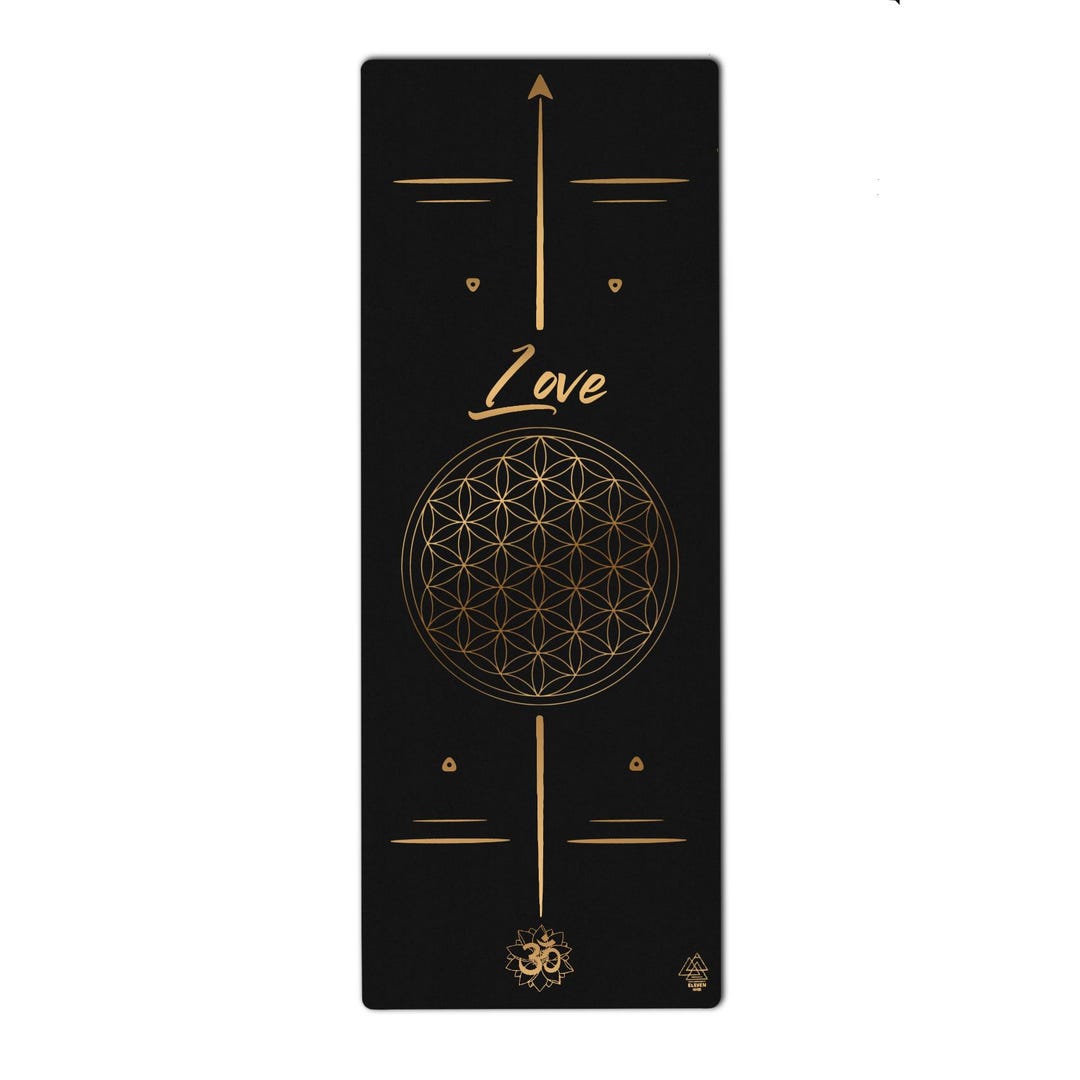 Sacred Geometry Yoga Mat Black Gold Flower of Life Ganesha Buddha ...