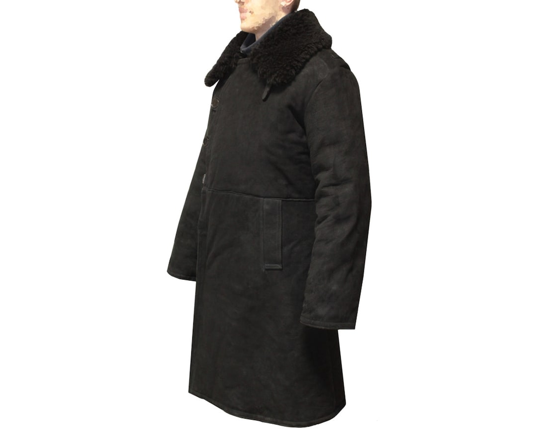 Soviet Suede Leather Overcoat, General Black Coat, USSR Overcoat ...