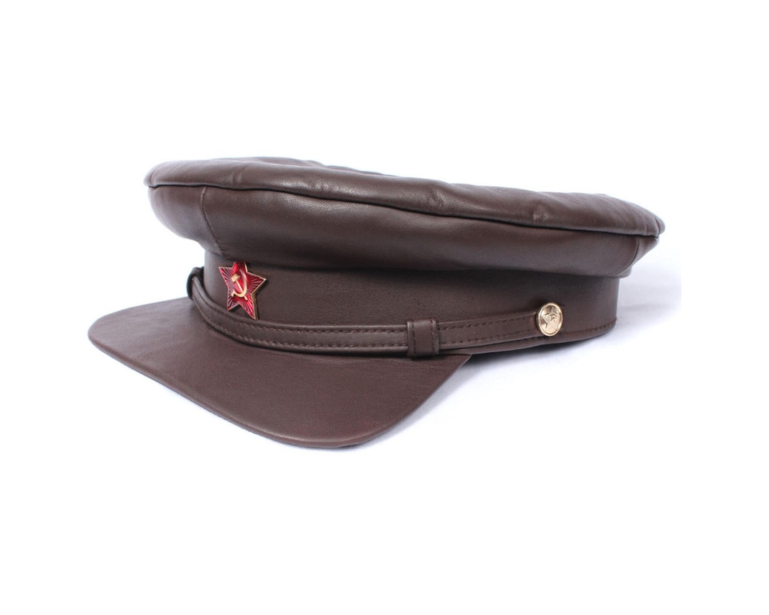 Soviet Brown Leather Cap, Soviet Army Visor Hat, Red Army Officer WW2 ...