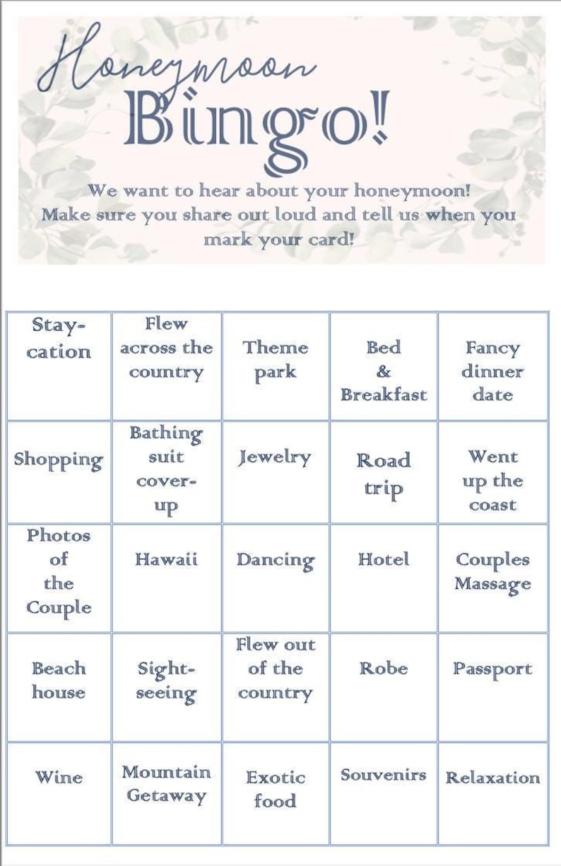 Bridal Shower Game Pack: Honeymoon Bingo & Advice Cards (digital ...