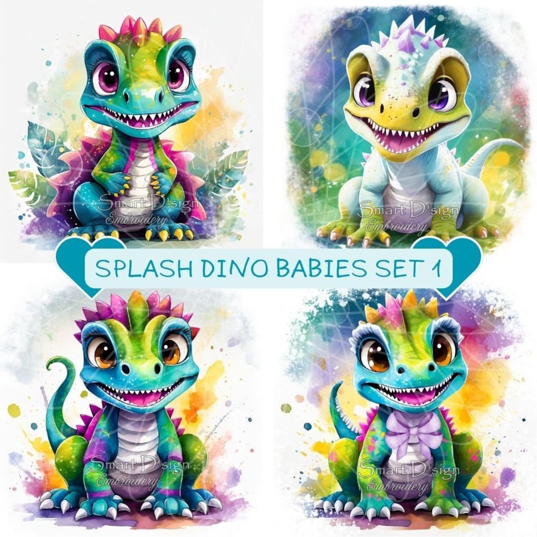 Adorable SPLASH Dino Babies Digital Art - Set 1 - Super Cute T-rex ...