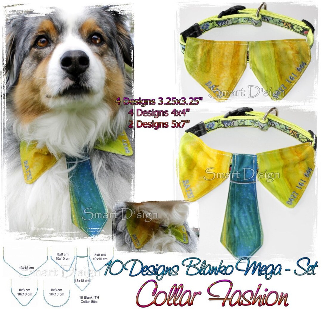10 Blank Dog Collar Bibs 4x4 & 5x7 Inch ITH Machine Embroidery Design ...