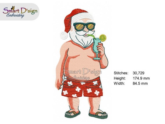 SUMMER SANTA CLAUS With Cocktail Christmas Xmas Beach Filled Stitch 5x7 Inch Machine Embroidery Design Download Smart D sign Etsy Denmark