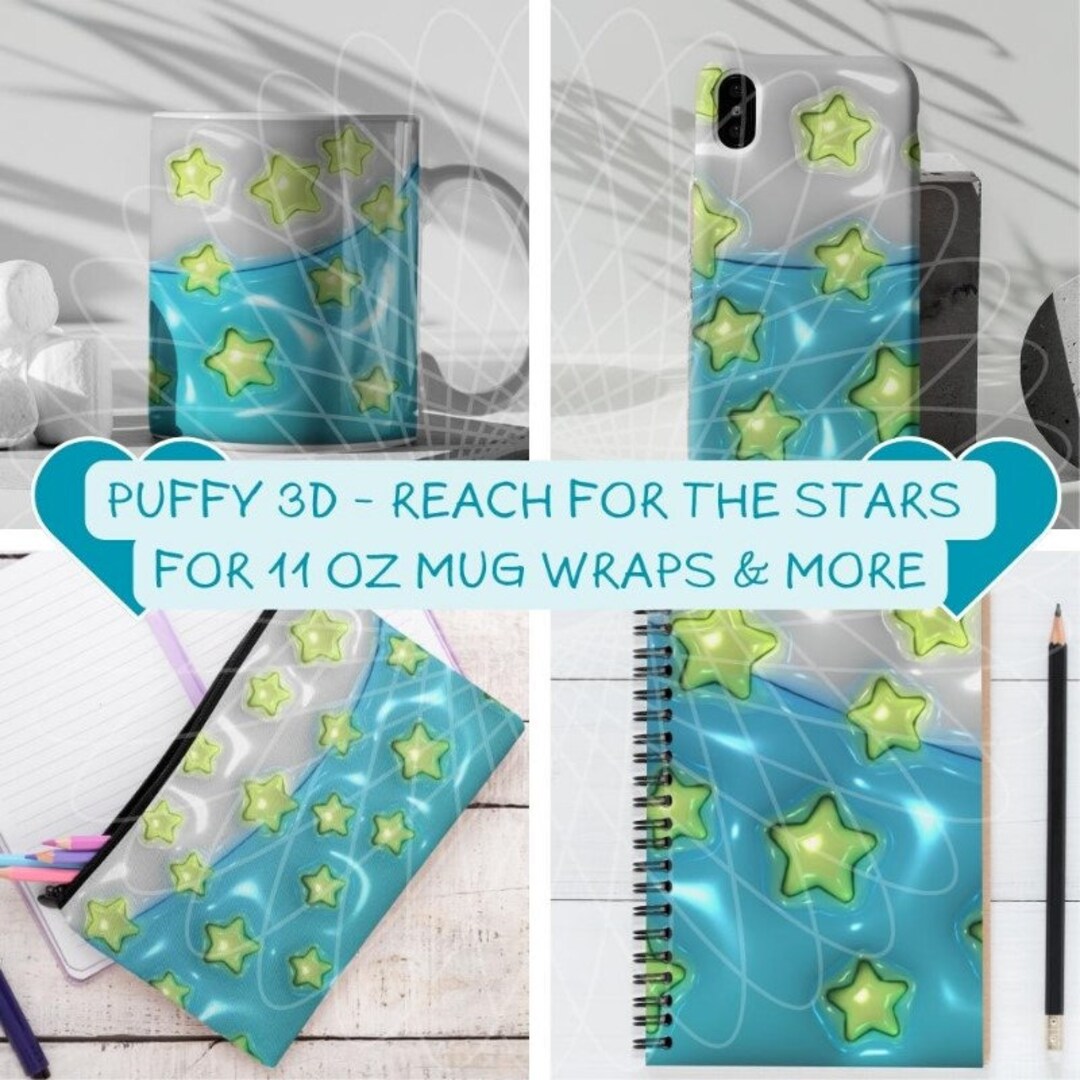 Puffy Stars 3D Inflated 11 Oz Mug Wrap Design | Notebook | Pencil Case ...