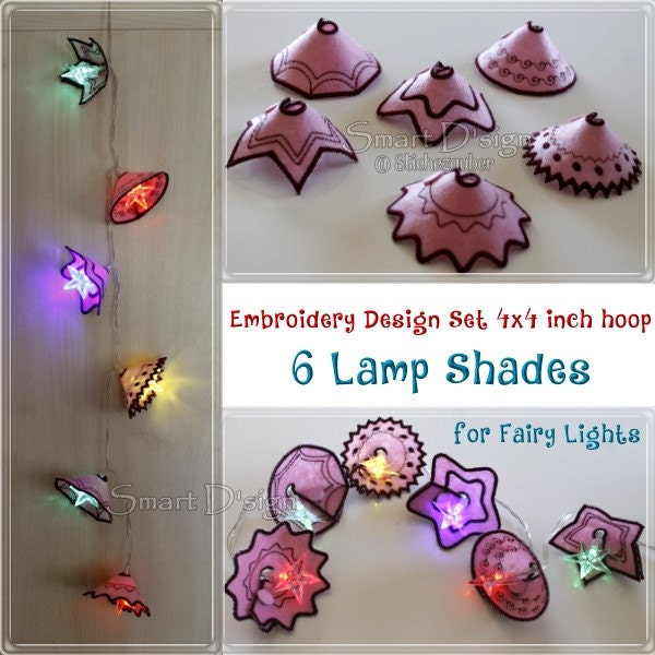 ITH 6 Fairy Light Lamp Shades Embroidery File 10x10 Cm 4x4inch in the ...