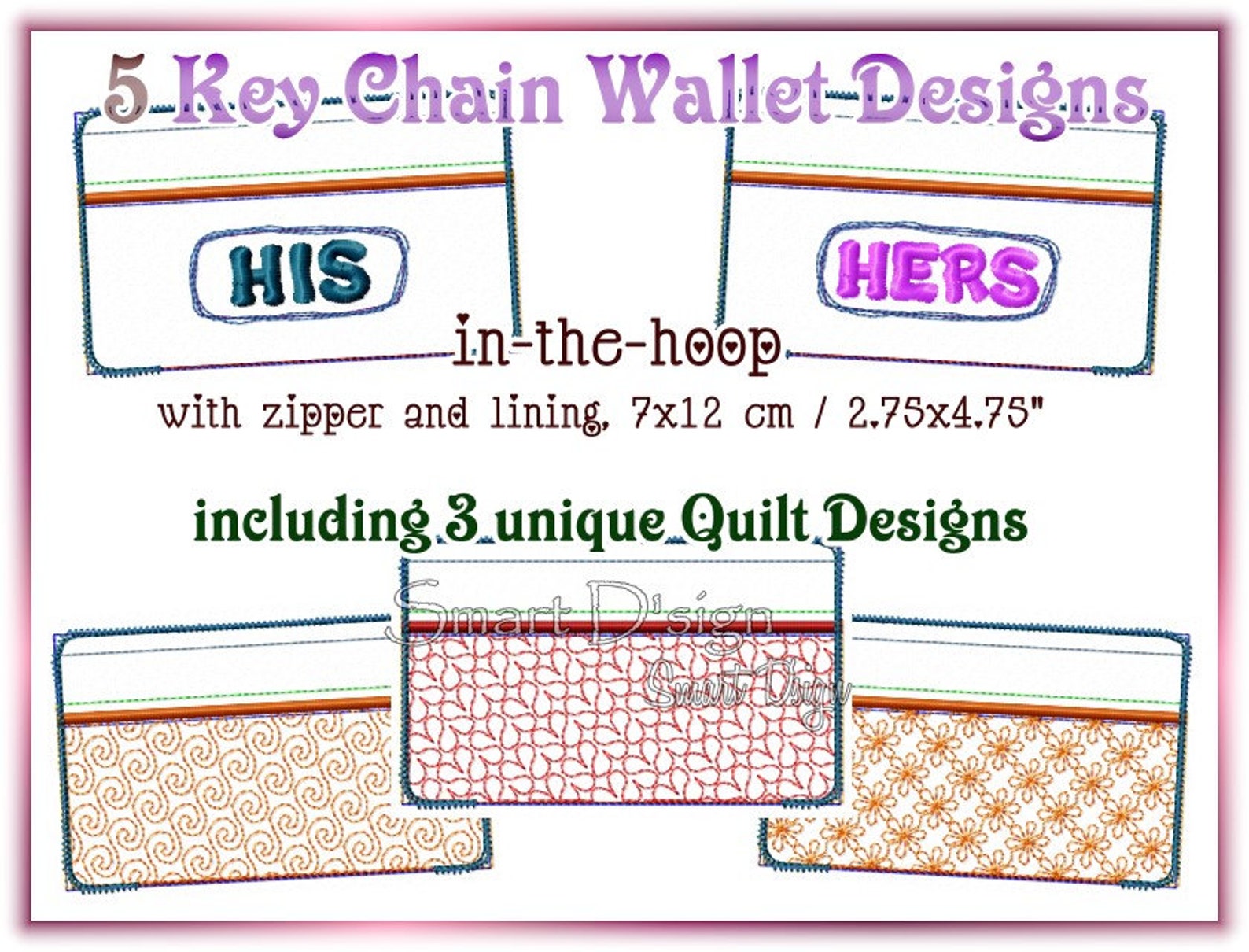 ITH Key Chain Wallet 5 Designs in Package Embroidery File - Etsy