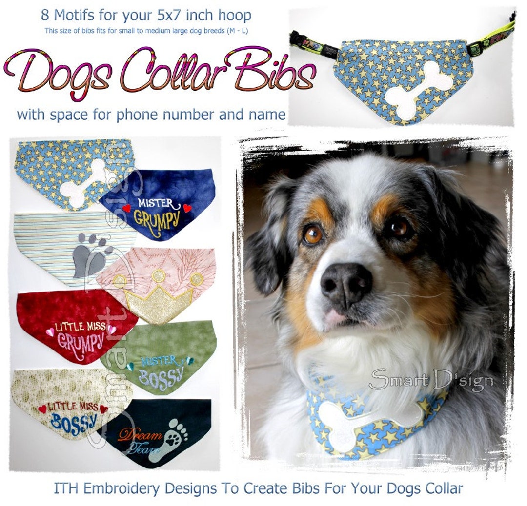 ITH Machine Embroidery Design 8 Dog Collar Bibs Bandanas 5x7 Inch Hoop ...