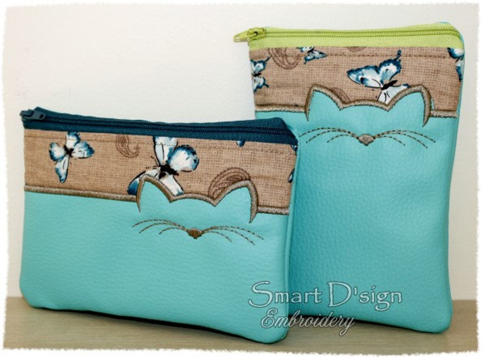 Set of 2 ITH CAT Zipper Bag With Lining in the Hoop Machine Embroidery ...