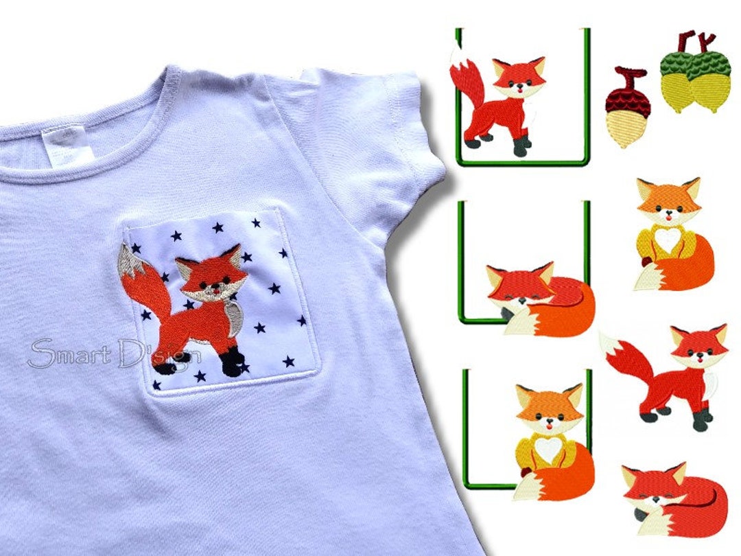 FOXY POCKETS ITH Applique Motives 8x Designs Set 10x10 Cm Hoop Machine ...