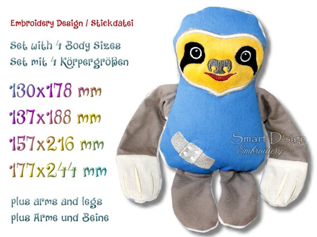 ITH SLOTH Patient First Aid Band 4 Sizes in the Hoop Machine Embroidery ...