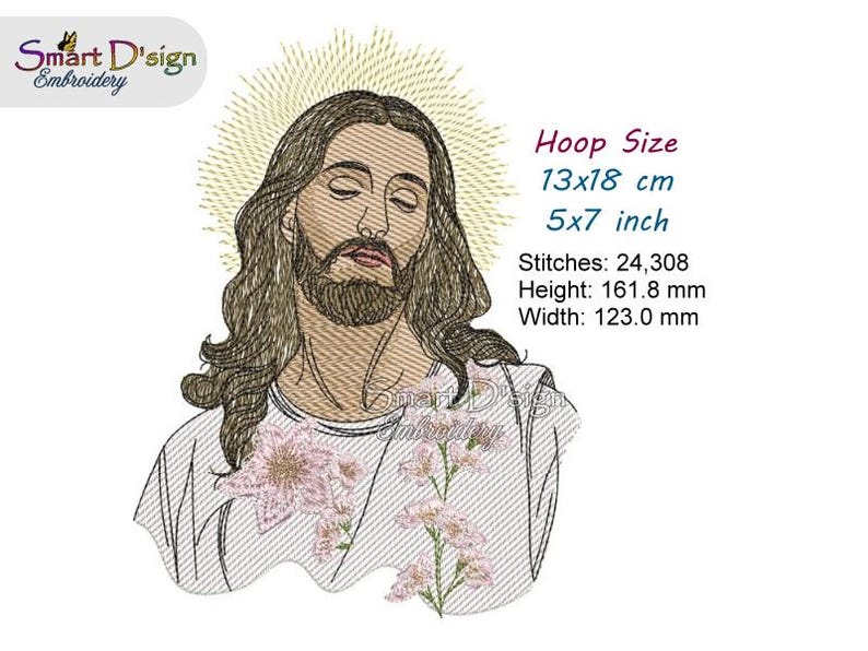 Jesus Machine Embroidery Design 5x7 Inch / 13x18 Cm – Religious ...