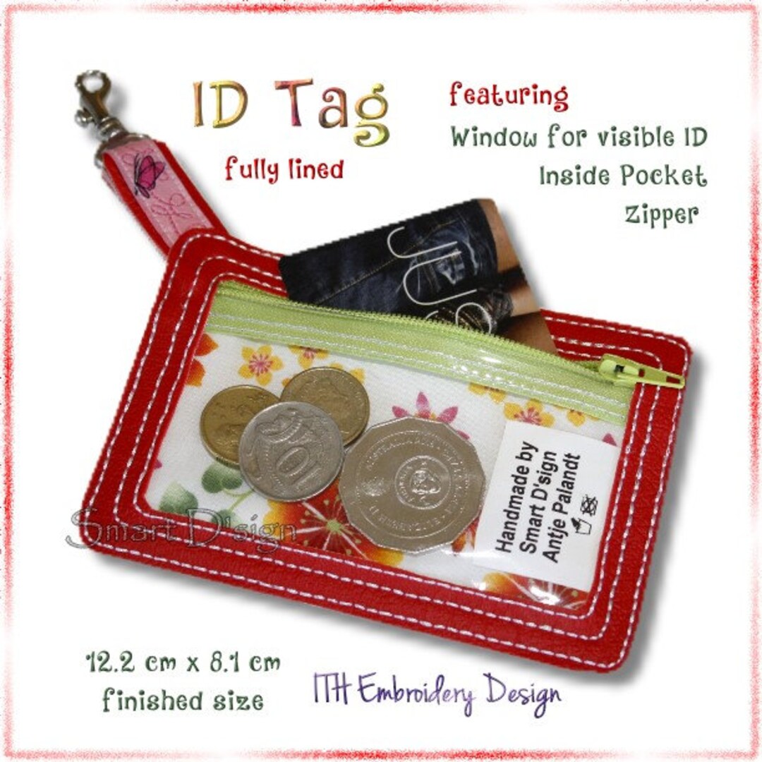 ITH Key ID Tag Wallet Zipper Lining Window Machine Embroidery File Size ...