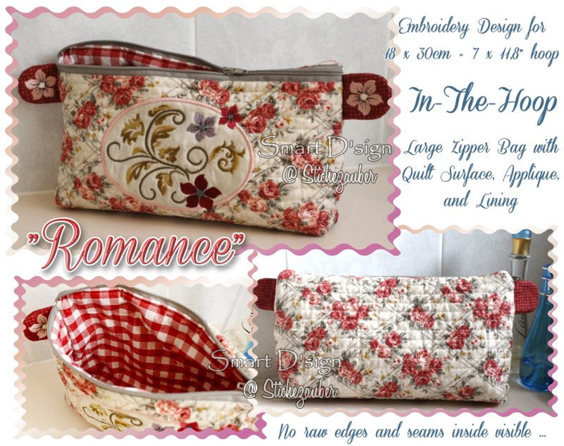 ITH in the Hoop Machine Embroidery Design ROMANCE Make up Bag - Etsy ...