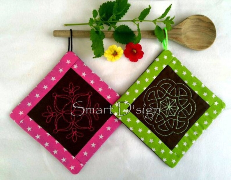 6 ITH Pot Holder Machine Embroidery Design in the Hoop Kitchen - Etsy